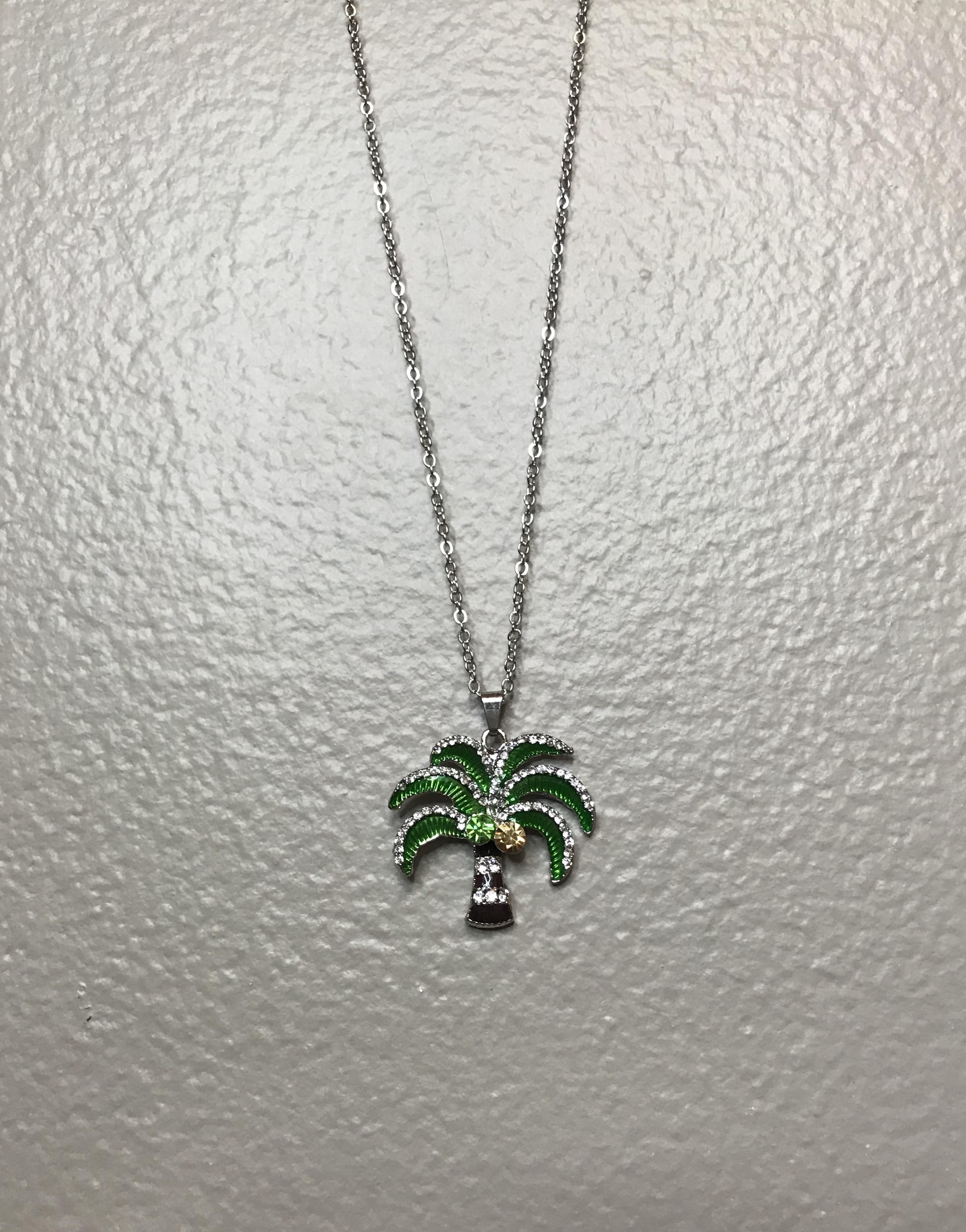 Silver chain with palm tree pendant - Glamhairus